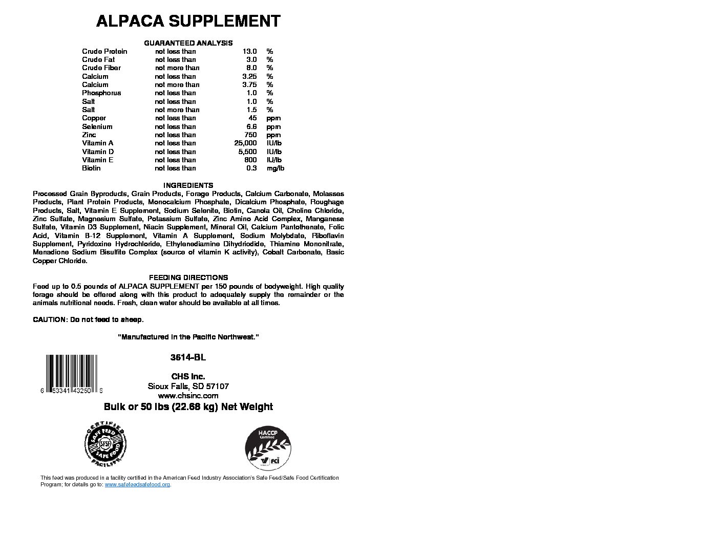 50# Payback Alpaca Supplement – Concentrates, Inc.