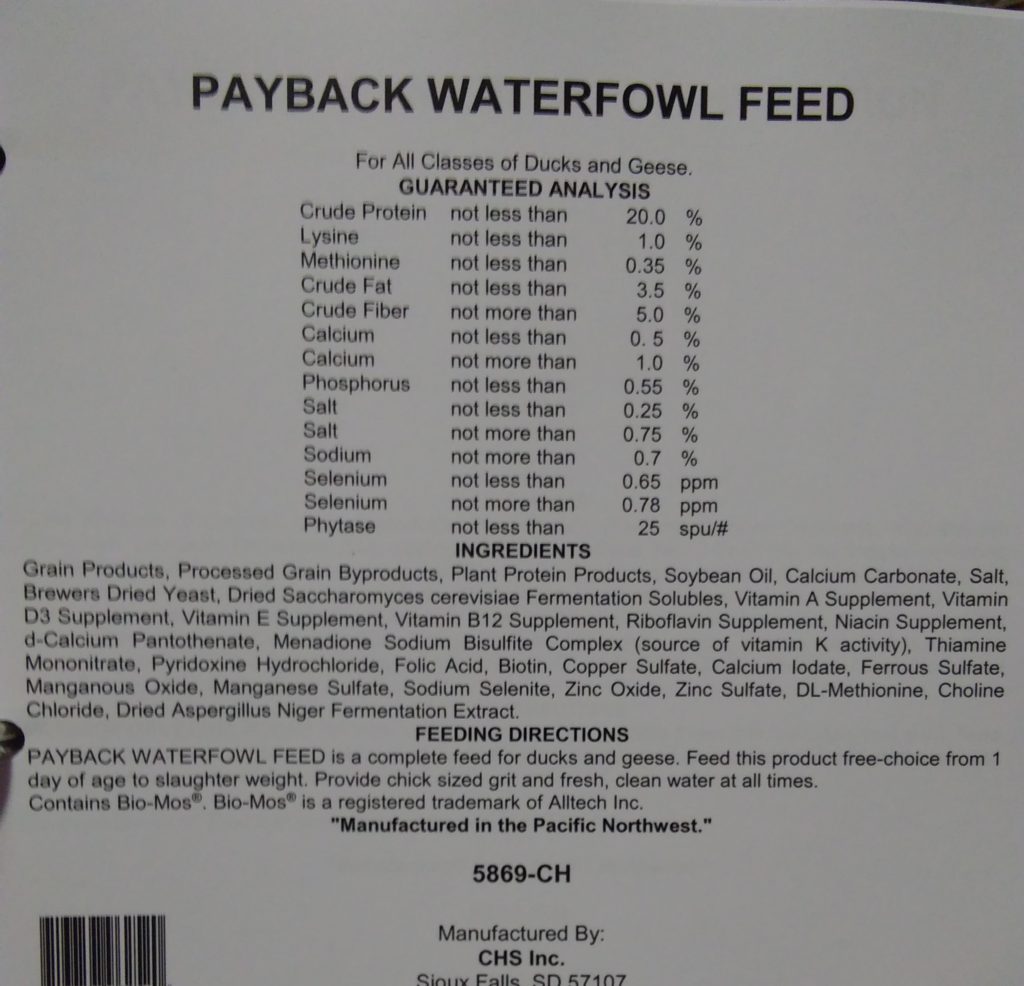 50# Payback 20% Waterfowl Feed – Concentrates, Inc.