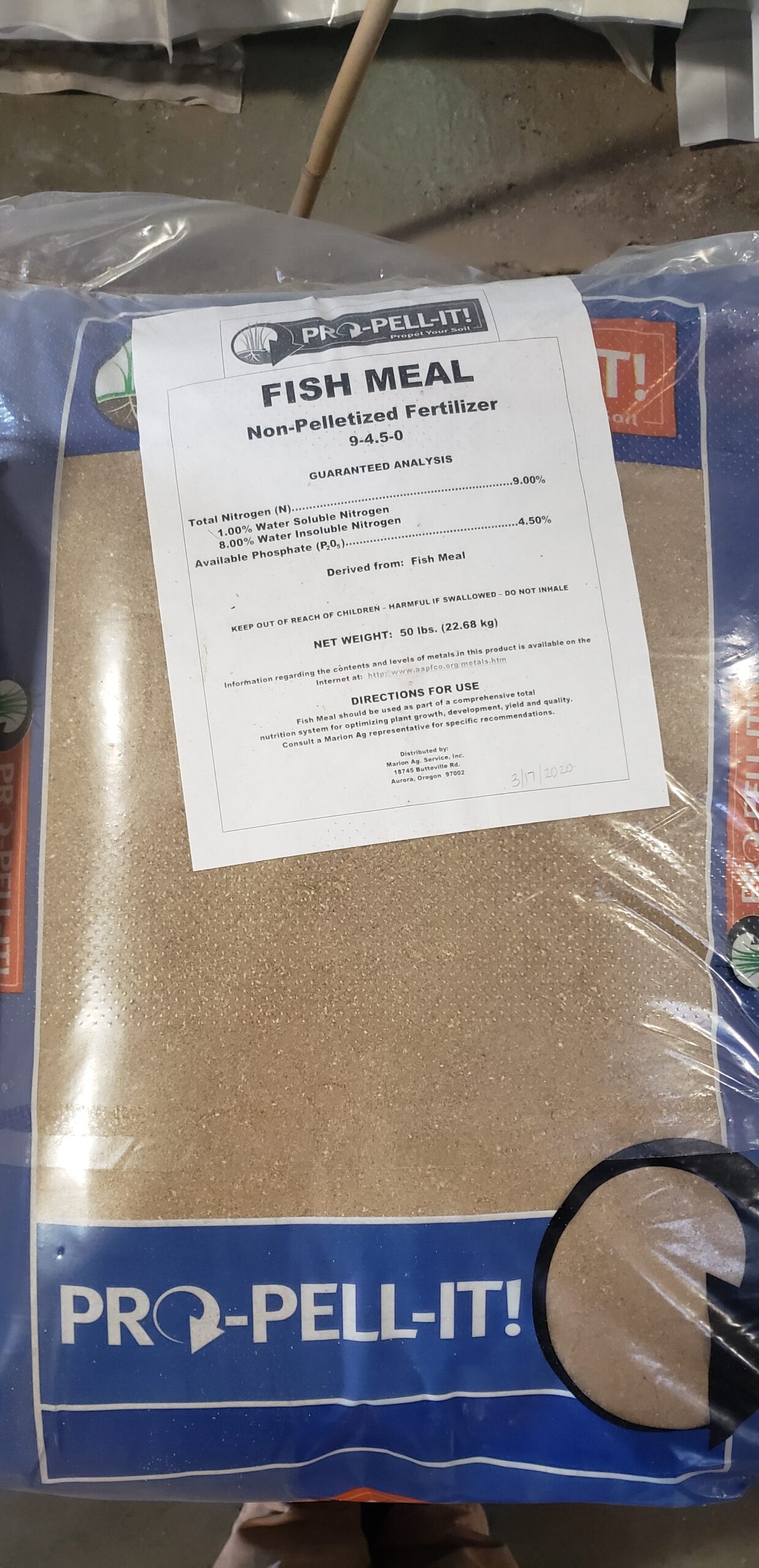 50# Pro-Pell-It Fish Meal 9-4.5-0 (Organic) – Concentrates, Inc.